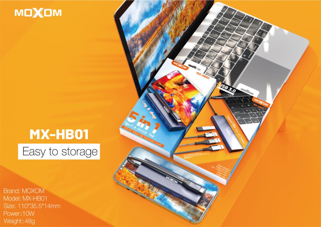 Moxom 5 In 1 Type C To USB Connector MX-HB01 - Bmax Distribution Sdn Bhd